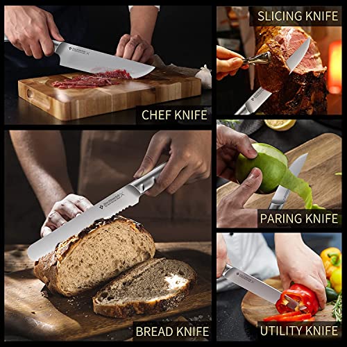 Knife Set Black Acrylic Stand - Sharp Kitchen Knife Block Set, Professional Chef Knife Set with Steak Knives, German Stainless Steel Knives for Cutting Meat, Bread, Vegetables, 15PCS
