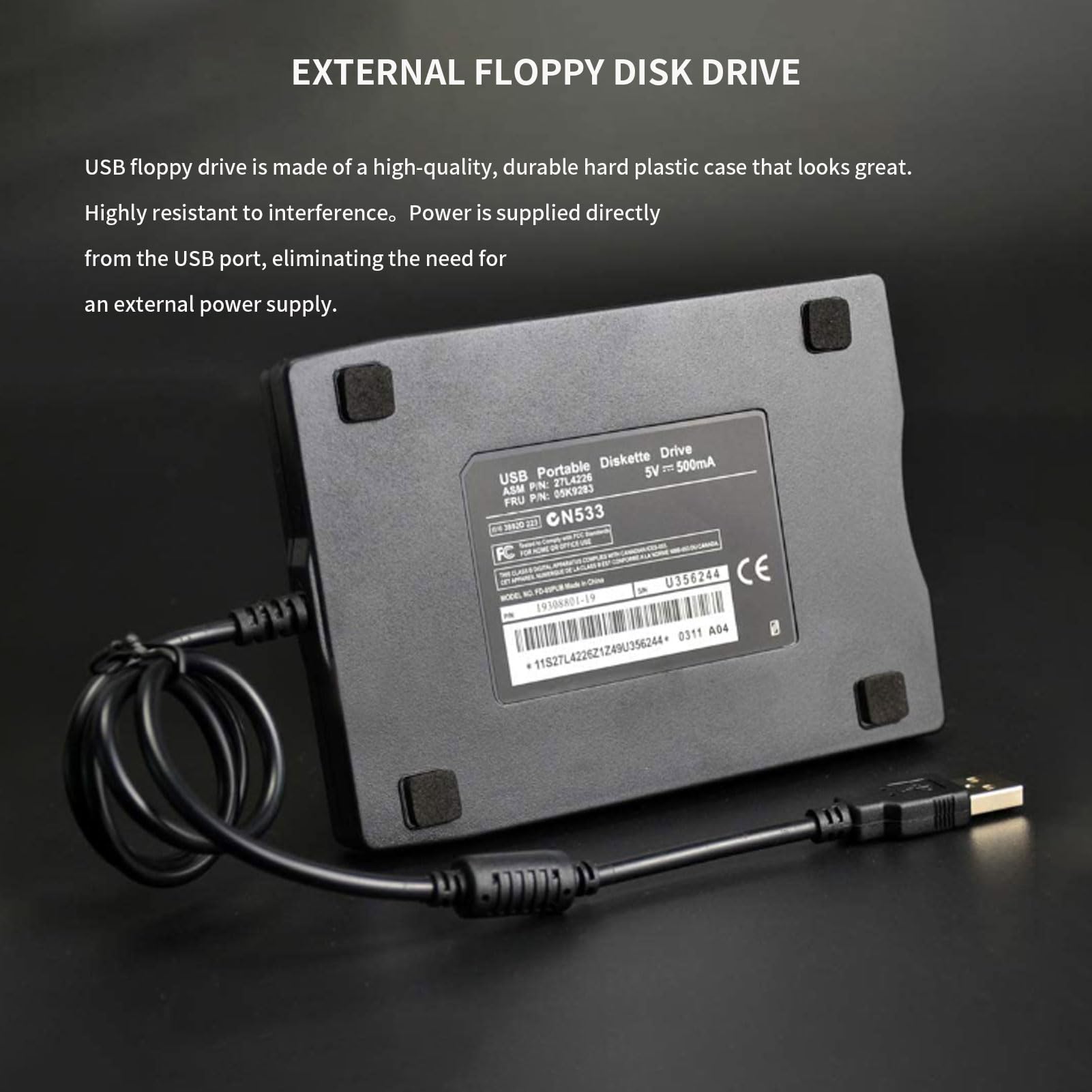 Gugxiom 3.5" USB Floppy Disk Reader, Portable External Floppy Disk Drive, USB Floppy Drive, for PC Windows 10/7 Vista/8 / XP/ME / 2000 / SE / 98, for Laptop and Desktop Computer