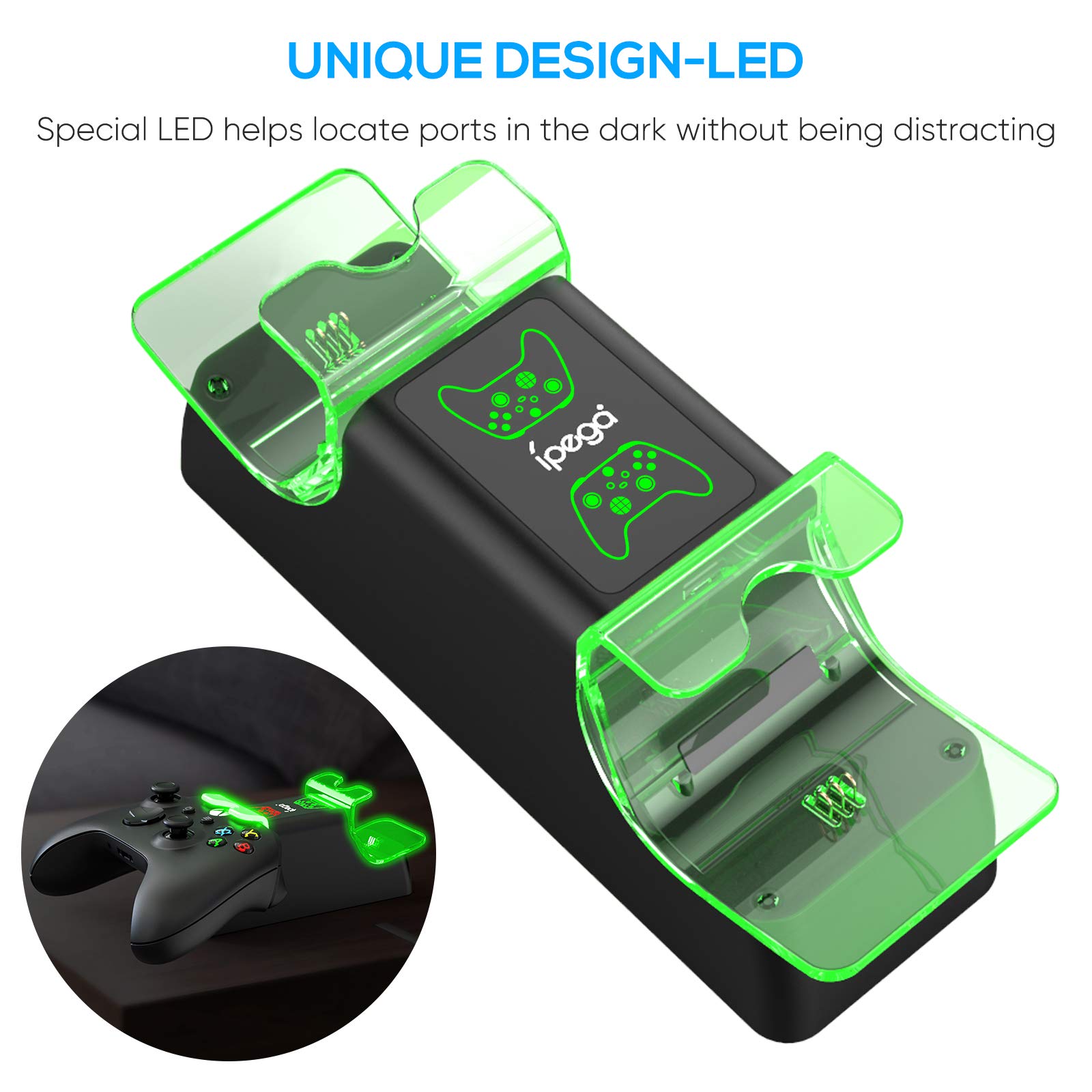FASTSNAIL Controller Charger Station and Rechargeable Battery Pack 2 x 1400mAh for Xbox Series X|S, Dual Charger Dock with Charging Cable and LED Indicator