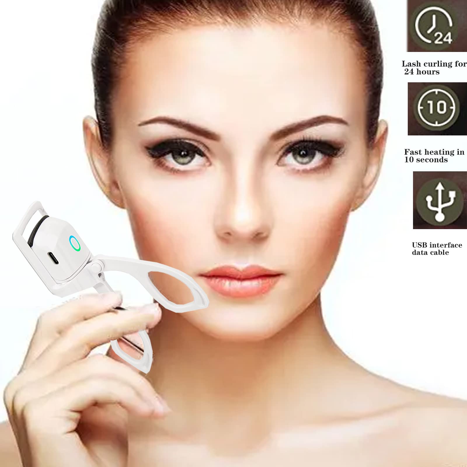 MMSBOG Heated Eyelash Curler, Electric Eyelash curlers 2 Heating Modes USB Rechargeable, Curling Eye Lashes Long Lasting,Ideal Gift for Women (White)