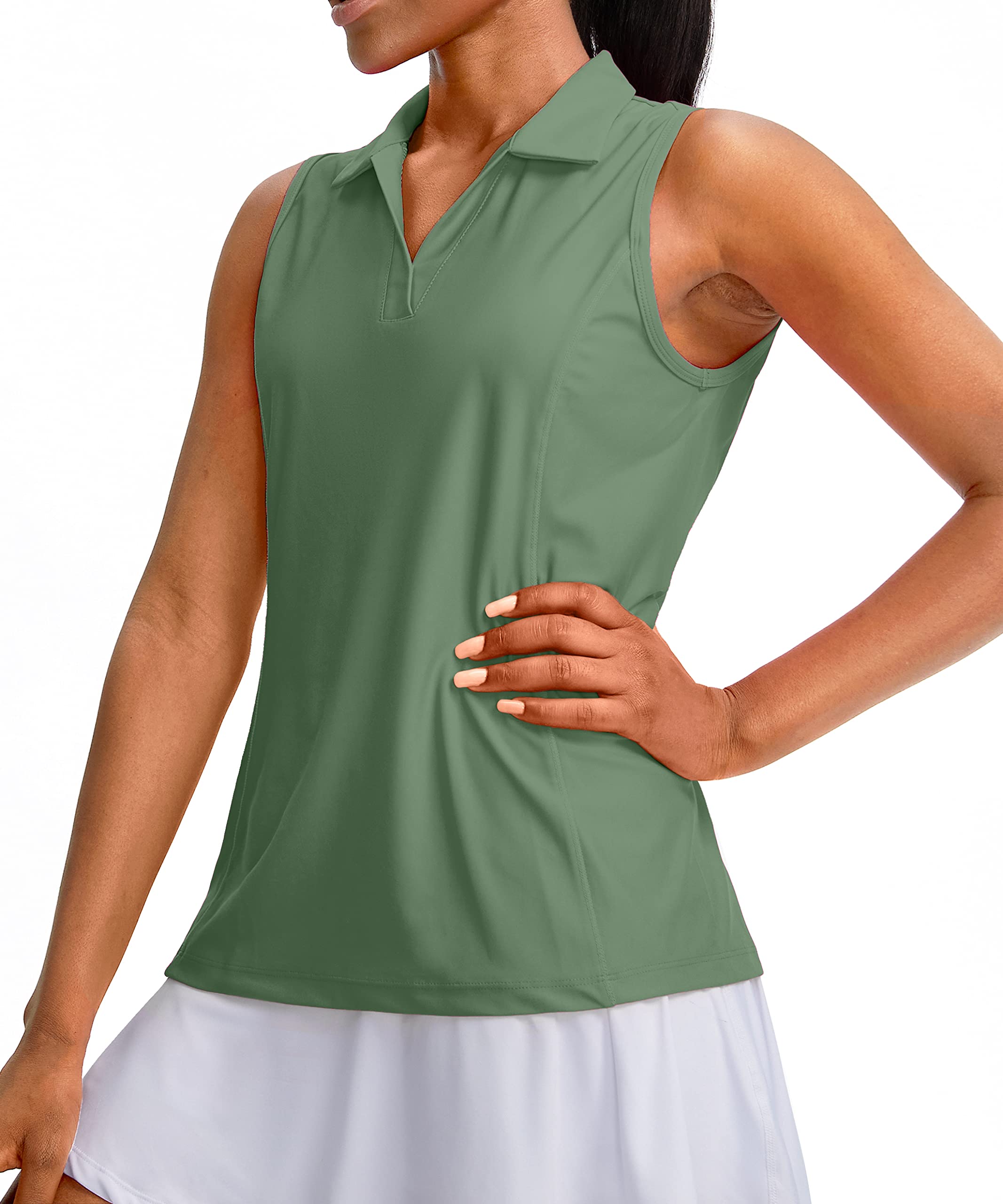 G Gradual Women's Sleeveless Golf Polo Shirts Tennis Quick Dry Collared Tank Tops V-Neck Polos for Women(Green,XL)