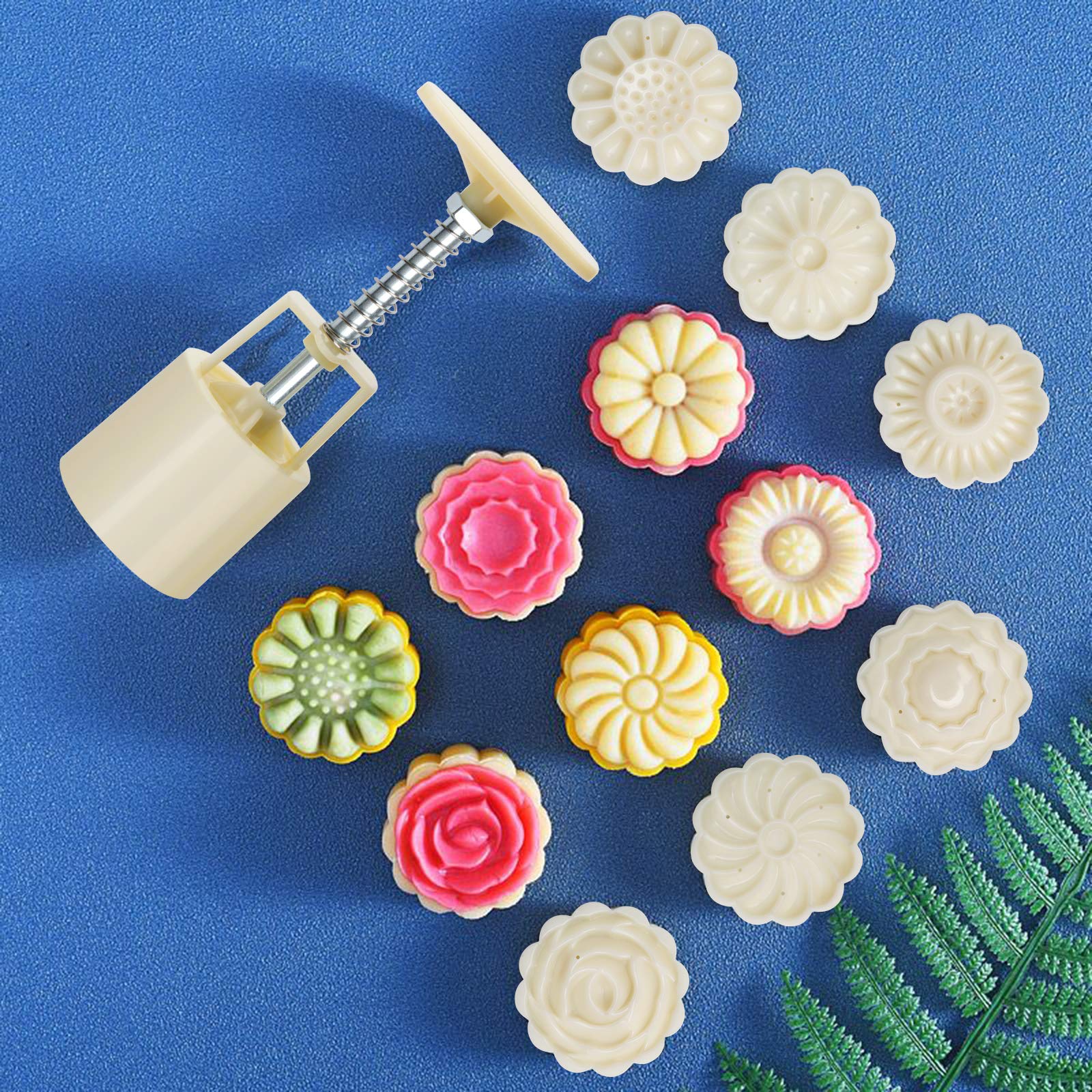 Moon Cake Mould 50g, Luxiv 12 PCS Pattern Hand-Pressure Mooncake Molds for Mid-Autumn DIY Pastry Tool 2 Sets with 6pcs Round Flower Mooncake Mode and 6 Pcs Square Pattern Mooncake Mould (White, 50g)