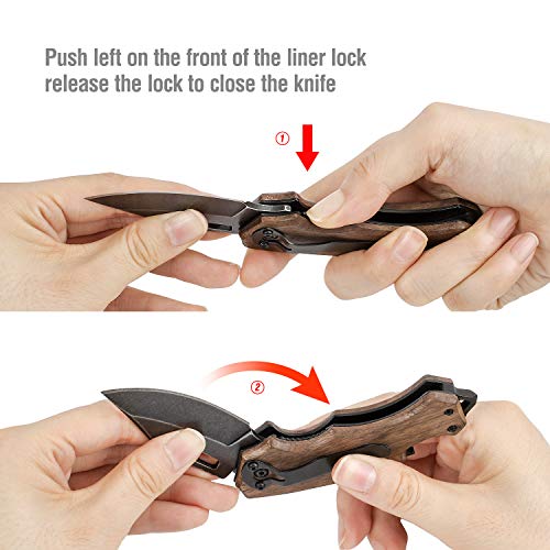 Mossy Oak Mini Folding Pocket Knife, Stainless Steel Drop Point Blade - EDC Multi-tool with Bottle Opener and Glass Breaker(Wood)