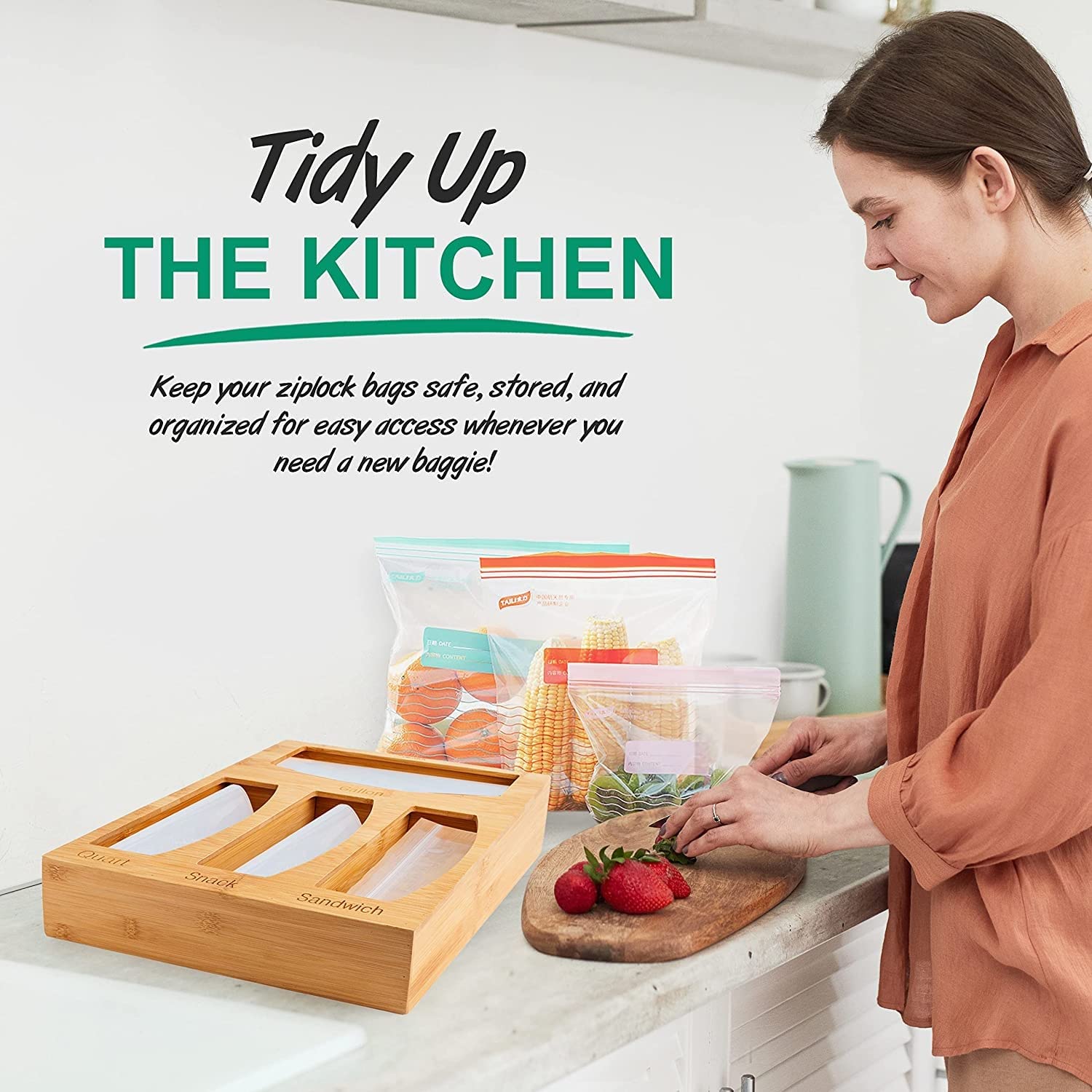 Ilberry Ziplock Bag Storage Organizer | Bamboo Ziplock Bag Organizer Designed to Fit Most Kitchen Drawer | Food Baggie Holder Suitable for Gallon, Quart, Sandwich and Snack Variety Size Bags