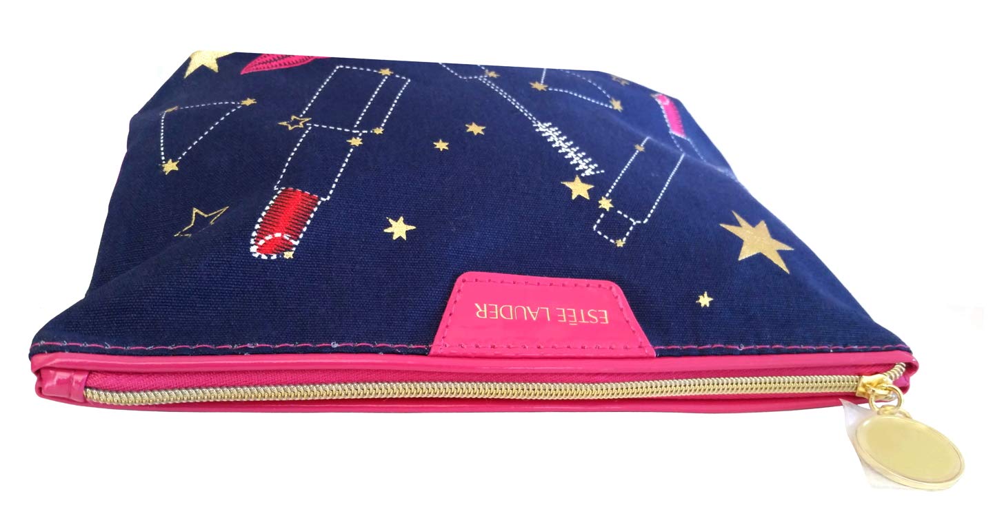 Estee Lauder Cosmetics Makeup Travel Bag •• (Zodiac/Horoscope Collection ≈ Navy Blue & Hot Pink) ••
