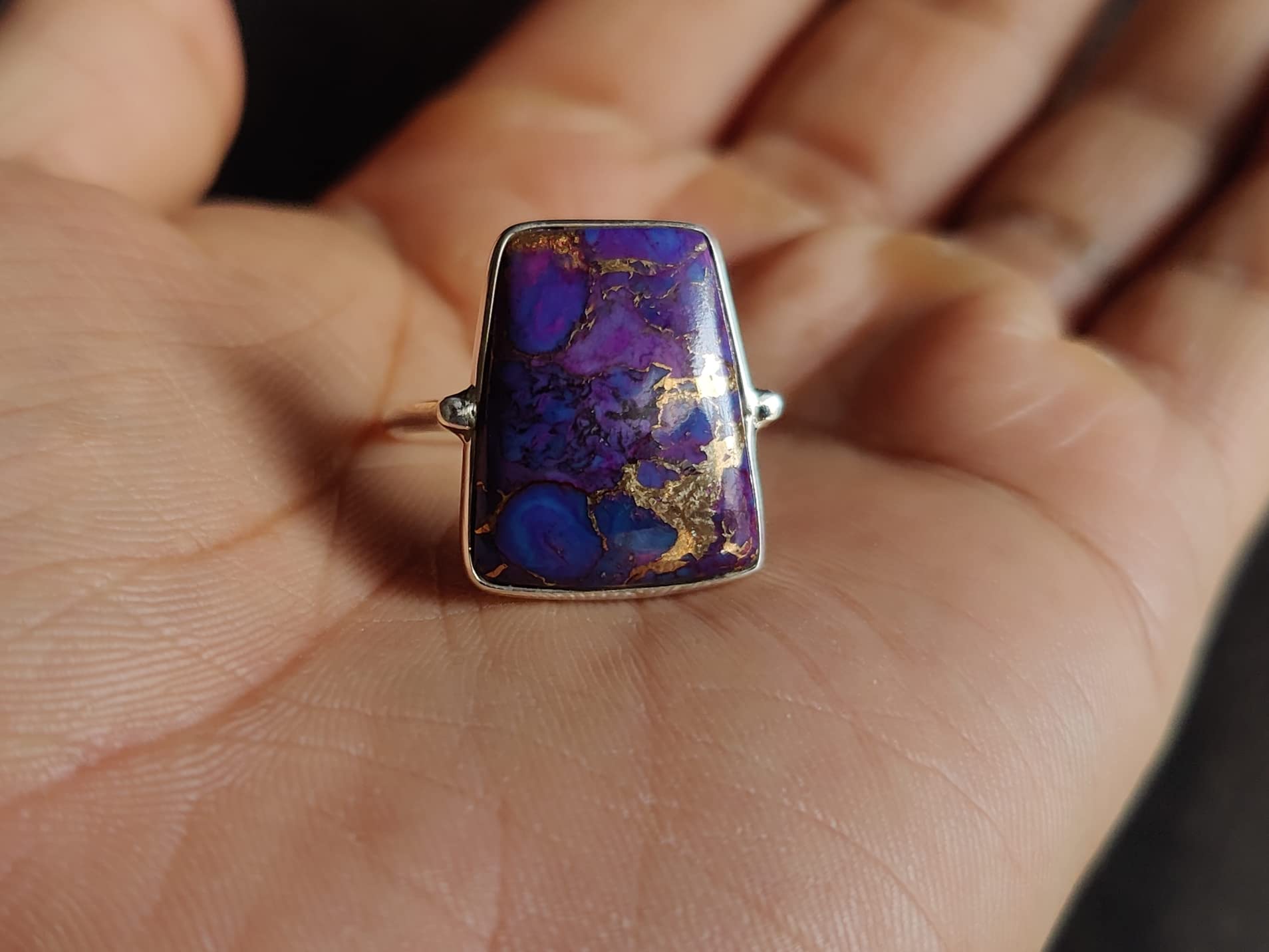 Handmade Jewelry, Purple Copper Turquoise Ring, 925 Solid Sterling Silver Ring, Boho Ring, Turquoise Gemstone Ring, Silver Jewelry, Gift for Her (10)