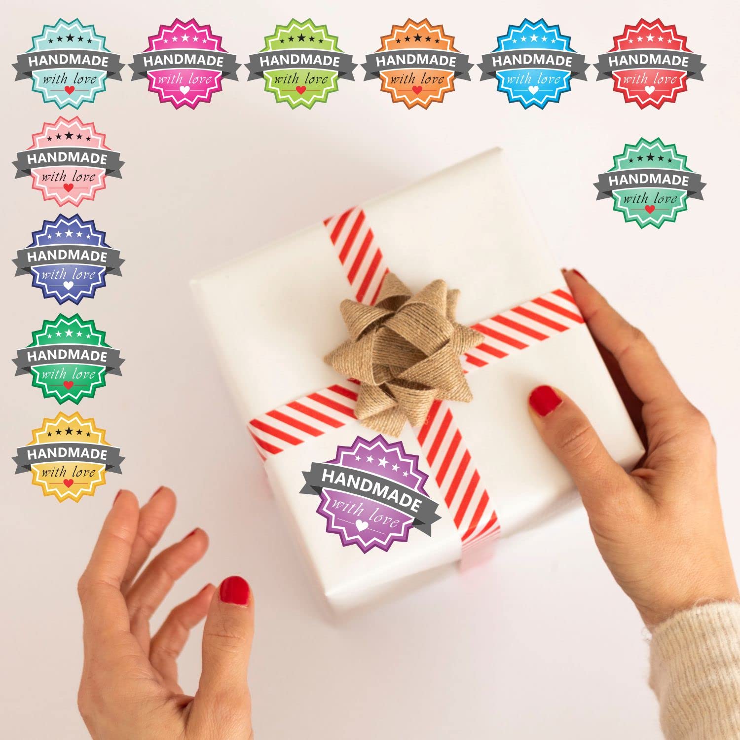 Handmade with Love Stickers - (Pack of 300) 2.2" x 1.7" Large in Sheets Essential Small Business Labels for Packaging Gift Envelopes Seals Boxes - Multi Color
