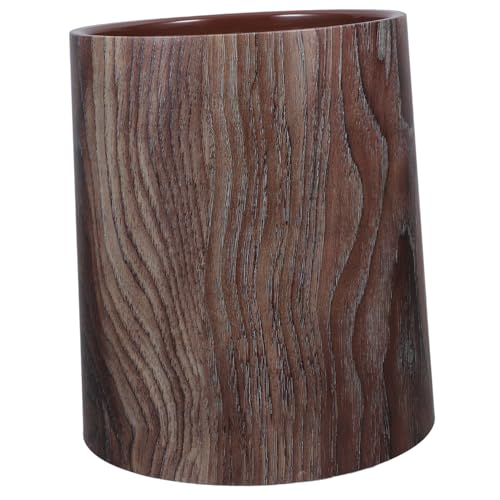 NESTINGHO Wood Grain Trash Can Bathroom Wastebasket Small Garbage Can Brown Trash Can Farmhouse Waste Basket Kitchen Waste Can Small Trash Can Trashcan Bathroom Trash Bins Imitation Leather