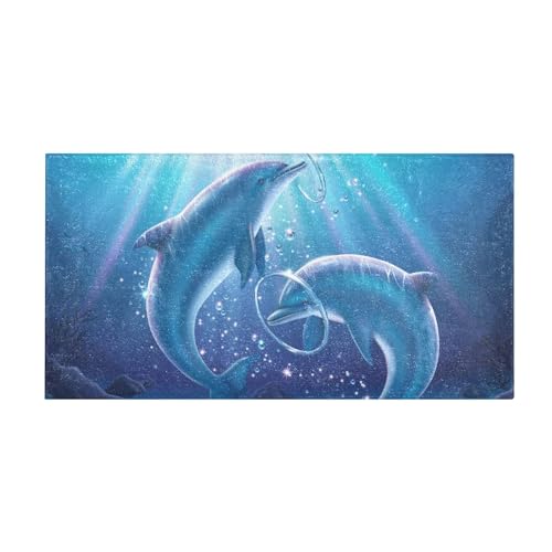 Fluffy Floor Carpet-Dolphin Blue Ocean Summerļ¼39x20in Front Door Mat Indoor Machine Washable Carpet,Aesthetic Rug