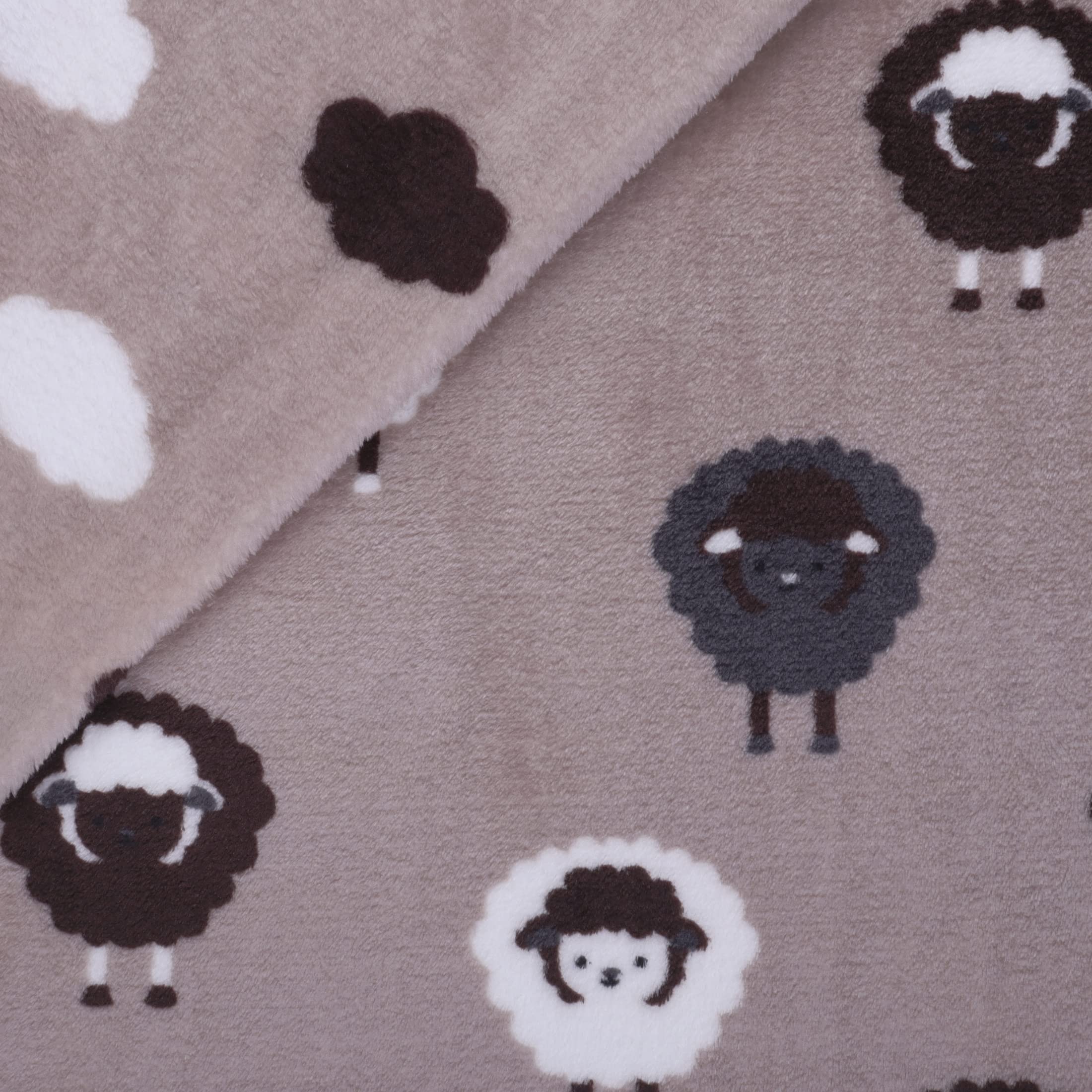 Mook Fabrics Fleece Flannel 2 Sided Sheep, Taupe Cut by The Yard