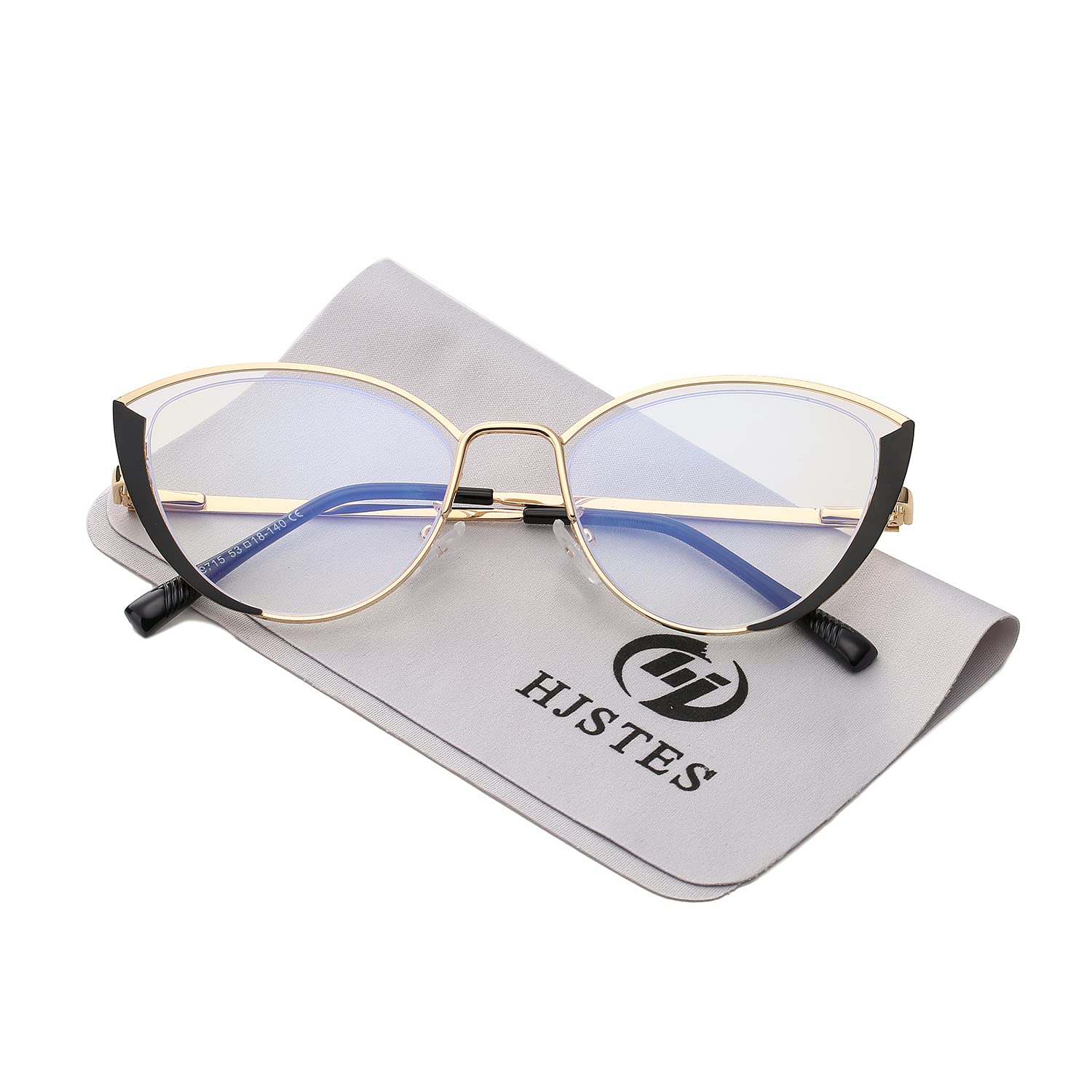HJSTES Blue Light Blocking Glasses Women Trendy Cat Eye Metal Frame Computer Reading Eyewear(Black)