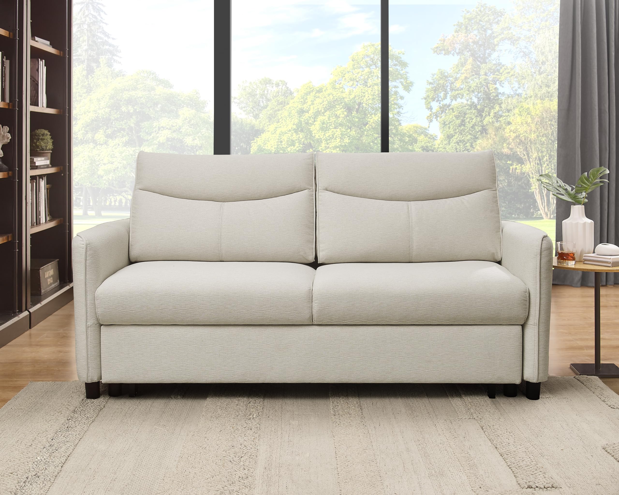 THSUPER 75-Inch Queen Size Convertible Sleeper Sofa Bed, Comfortable Pull-Out Futon Loveseat, Full Love Seat for RV Small Spaces, Hide-A-Bed Fold Out Couch - Beige