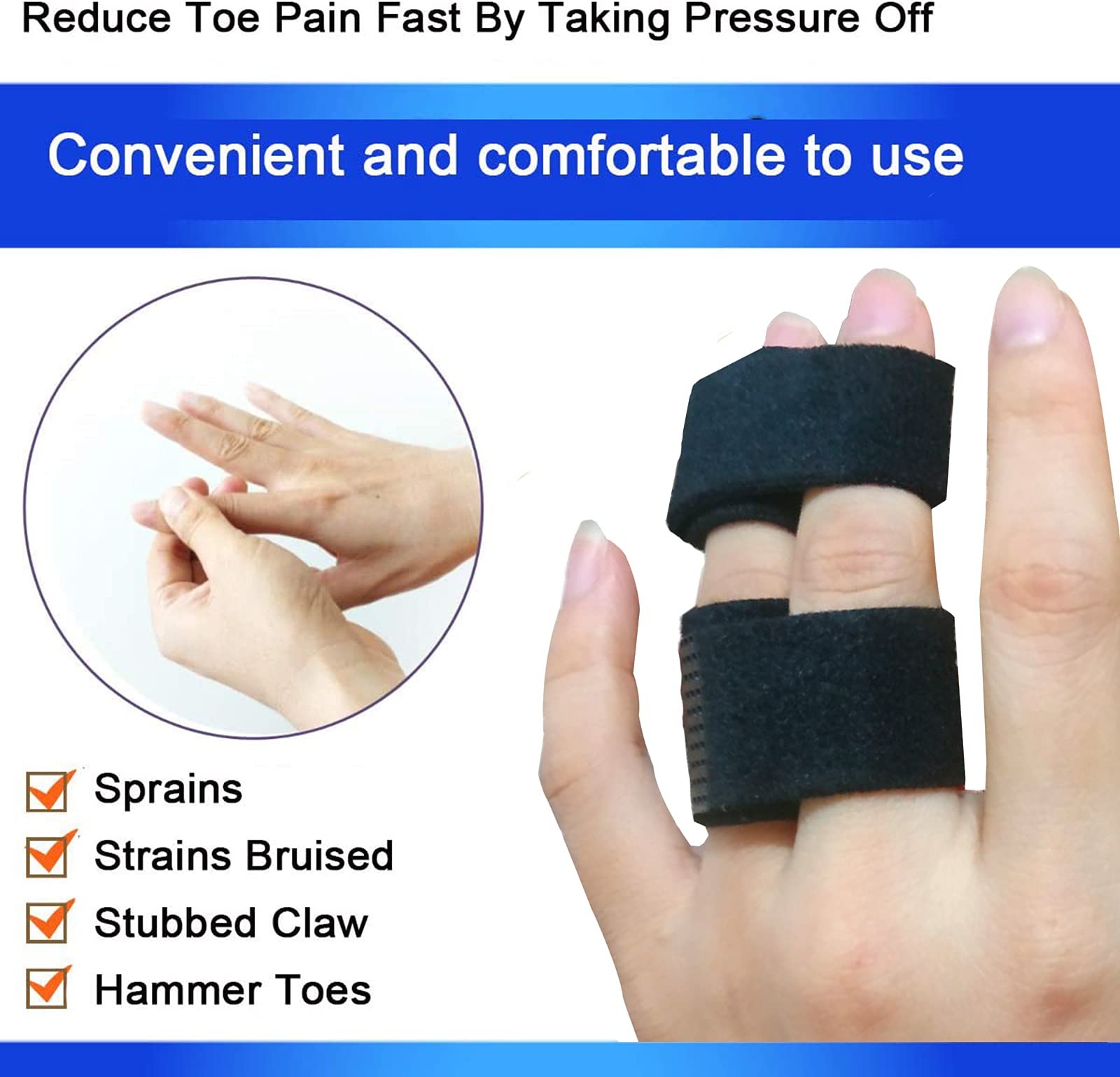 Footsihome Broken Buddy Finger Tape Splints 12 Pack, Finger Wraps to Treat Sprainted Jammed 3/4'' Wide Black