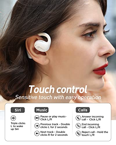 VIDONN Open Ear Headphones Wireless Bluetooth 5.2 OpenBuds T2 Sport Open Earbuds Non Bone Conduction with Earhook and Charging Case for Sports Running Headphones Exercise Around Ea (White)