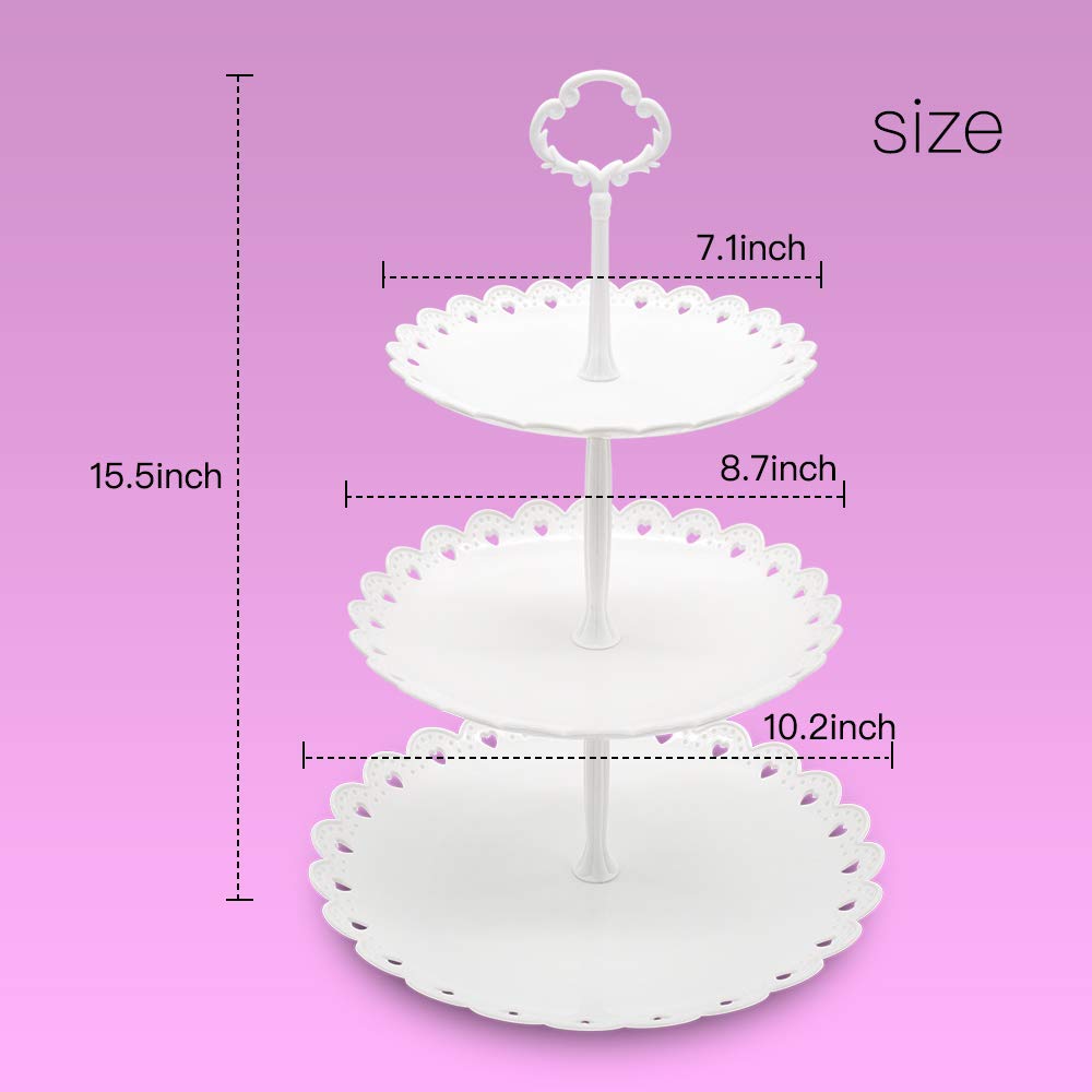 IMILLET Cupcake Stand, Cupcake Holder Dessert Stand White Cake Stand 3 Tiered Tray Stand Plastic Reusable Cupcake Tower for Wedding Birthday Baby Shower Tea Party Decorations (2 Pack Large)
