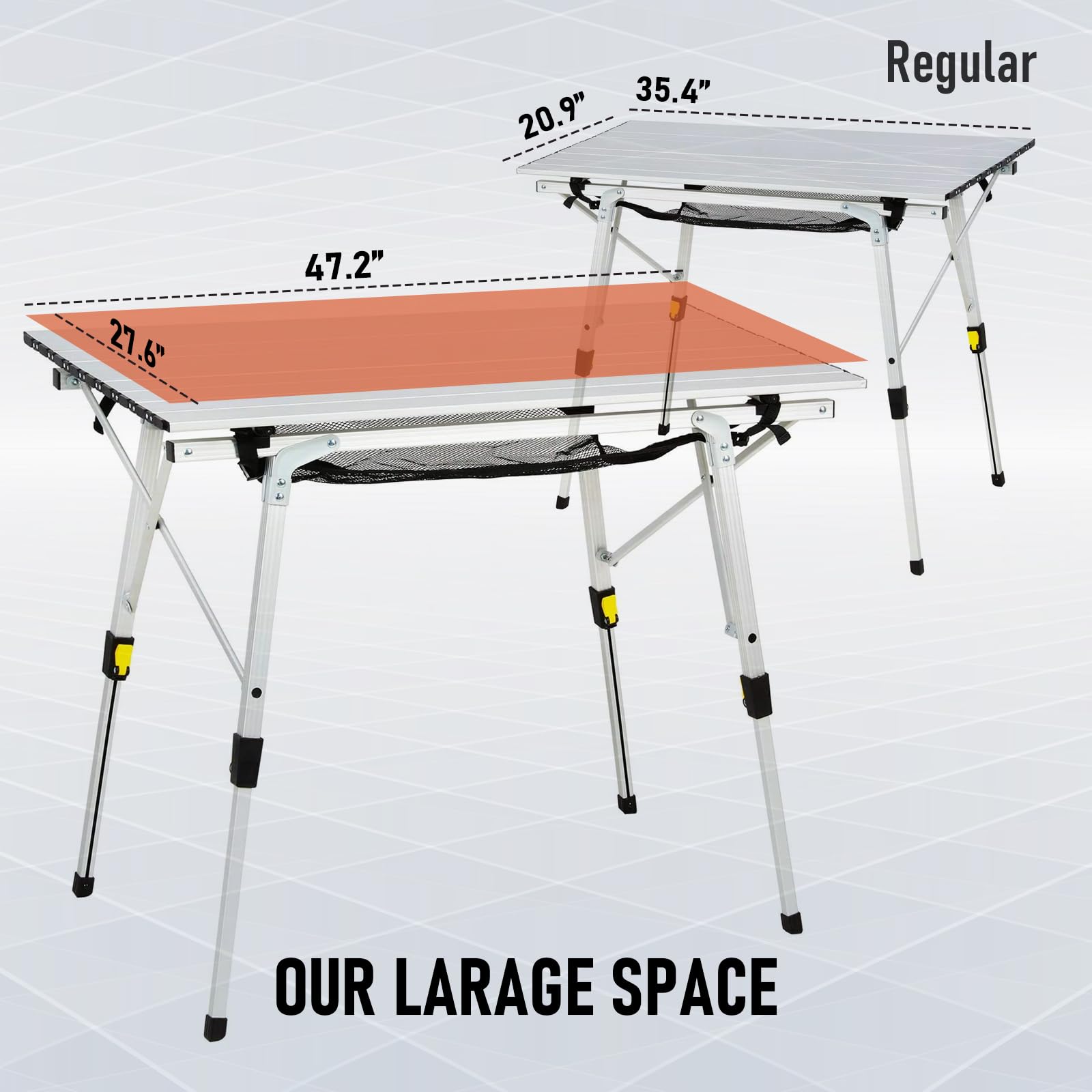 Genric Alpen Outdoor Folding Aluminum Camping Table with Adjustable Table Legs for Outdoor Picnic Beach BBQ, Lightweight Camp Table with Mesh Layer and Carry Bag and Beer Holders (47 x 27 inch)