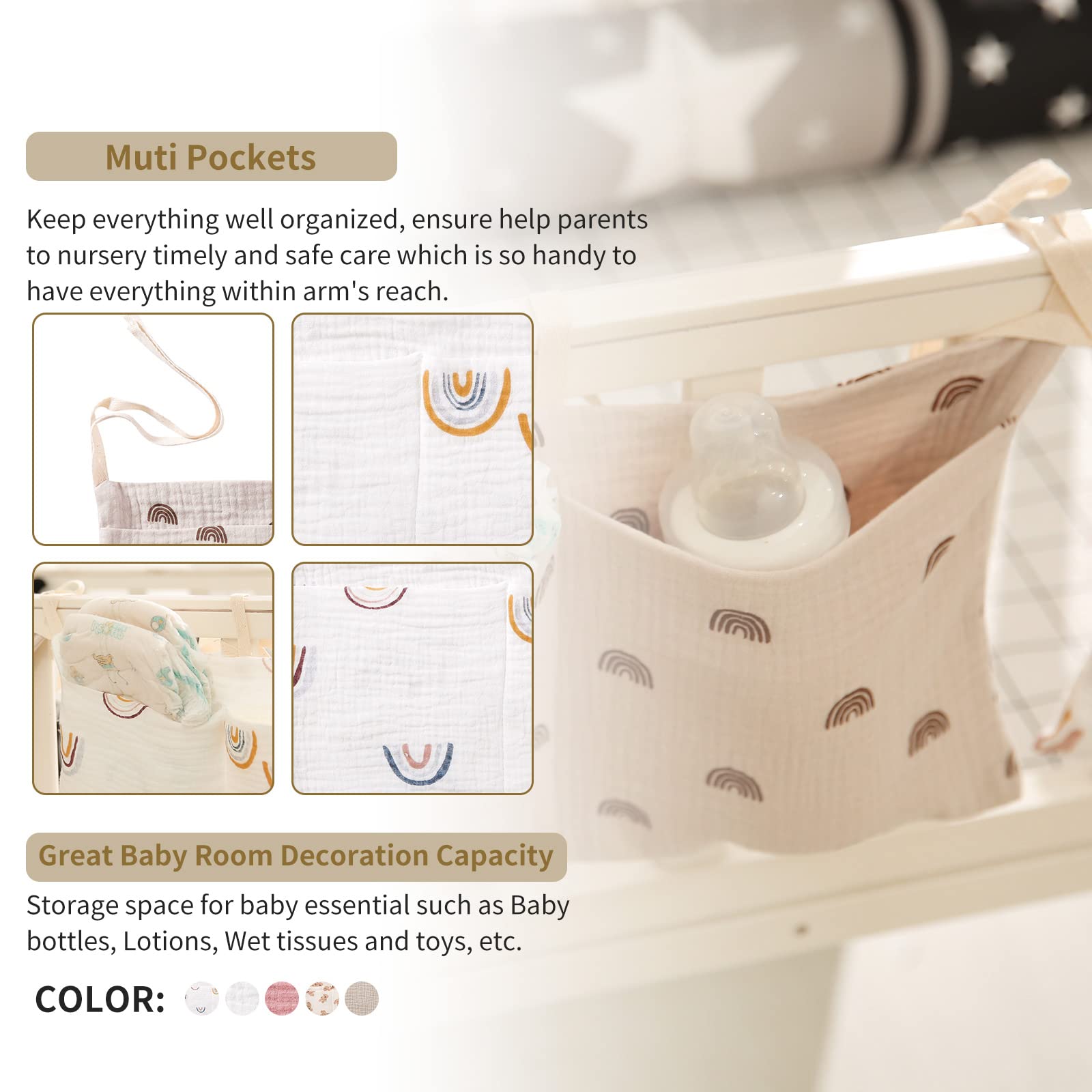 Hanging Baby Diaper Caddy Organizer, Diaper Stacker, Baby Crib Hanging Classified Storage Bag Organizer for Changing Table, Crib, Nursery Organization, for Diapers Wipes Baby Essentials Storage