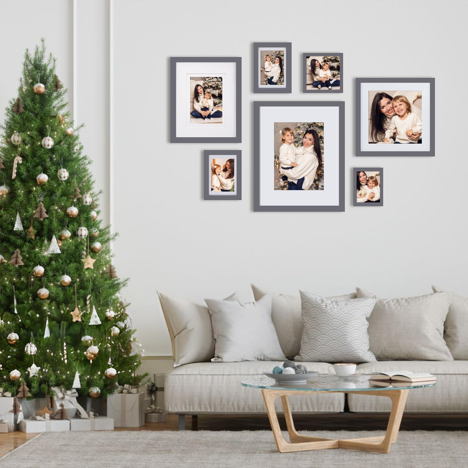 Egofine 4x6 Picture Frame Made of Solid Wood with Plexiglass, Display Pictures 3.5x5 with Mat or 4x6 Without Mat for Tabletop and Wall Mounting, Dark Grey