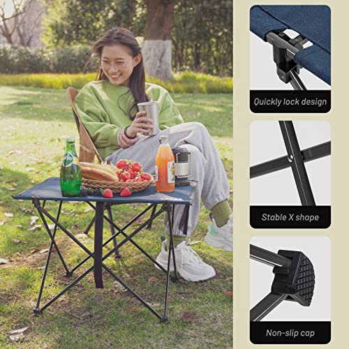 G2 GO2GETHER Lightweight Camping Folding Table, Durable Aluminum Frame, Oxford Cloth Tabletop, Compact Storage Size, with Unti-slip Foot Cover, Side Pocket and Carrying Bag (Navy)