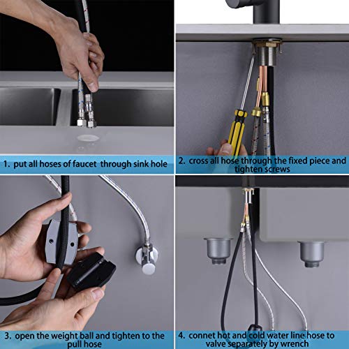 Kitchen Faucet with Deck Plate, Single Handle Solid Brass, Pull Out Sprayer Kitchen Sink Faucet Oil Rubbed Bronze, High Arc Pull Down Kitchen Faucet
