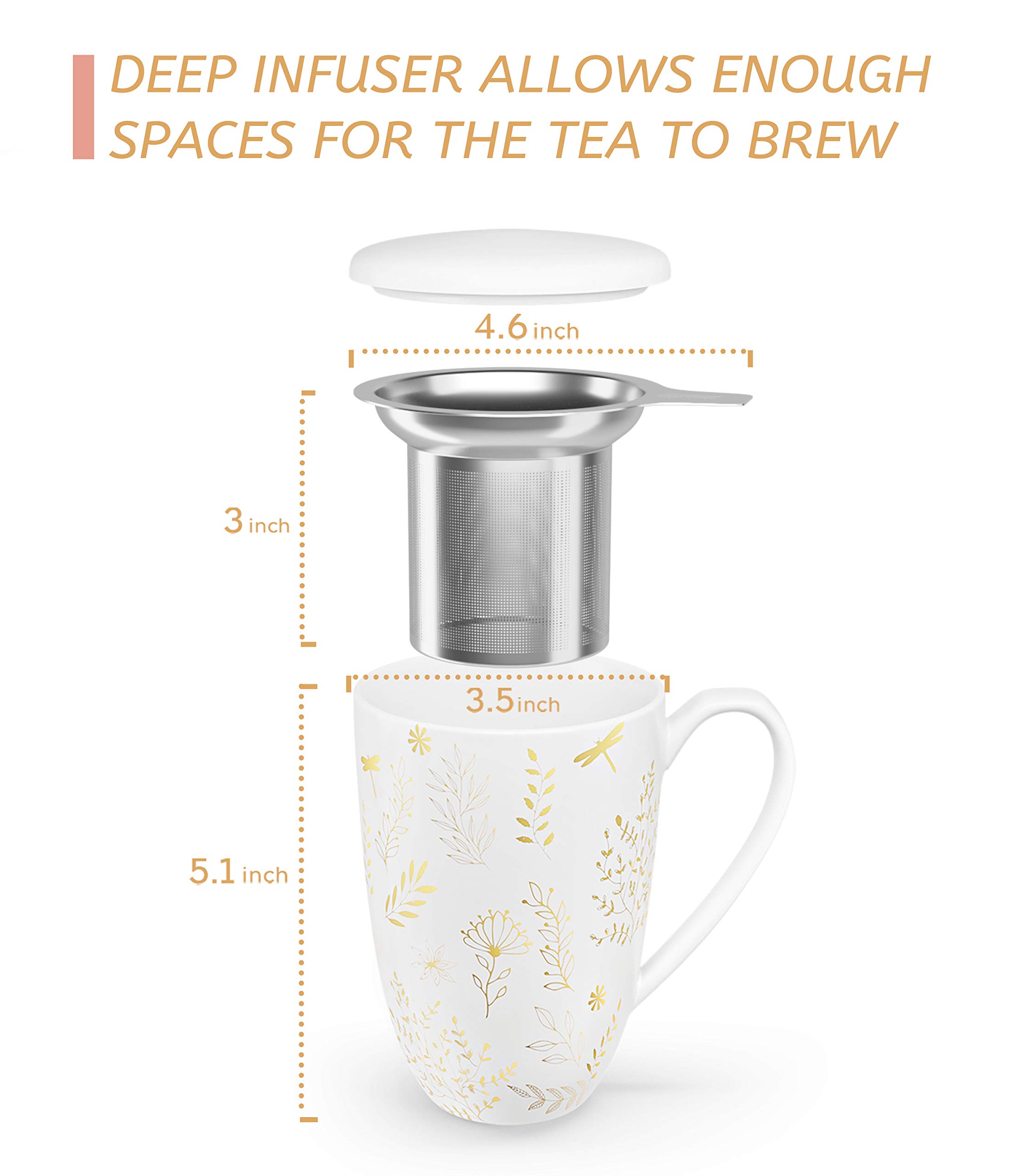 immaculife Tea Cup with Infuser and Lid Tea Mug with Lid - Teaware with Filter 16oz Halloween/Birthday Gift, Platinum Print