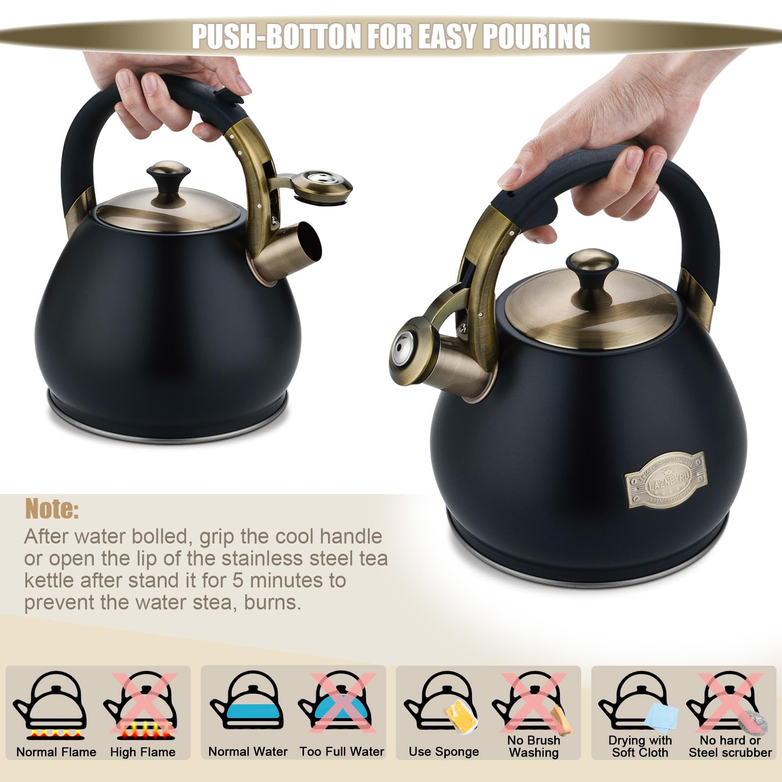Tea Kettle Stovetop Whistling Kettle Teapot, 3Quart Tea Pot Stainless Steel Teakettle for Stove Top with Heat Proof Ergonomic Handle