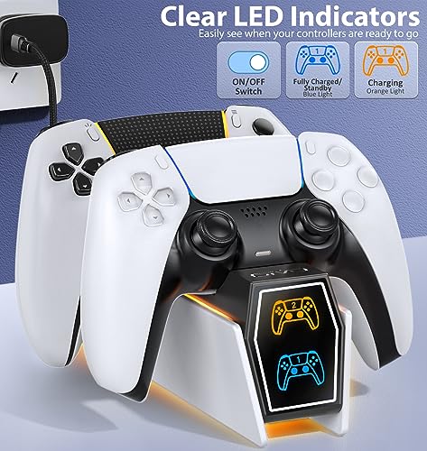 PS5 Controller Charger Compatible with DualSense & Edge Controller, 2.0 H Fast PS5 Charger with 5V/3A Adapter and USB-C Cable, PS5 Charging Station with 2 Charging Options & Indicator