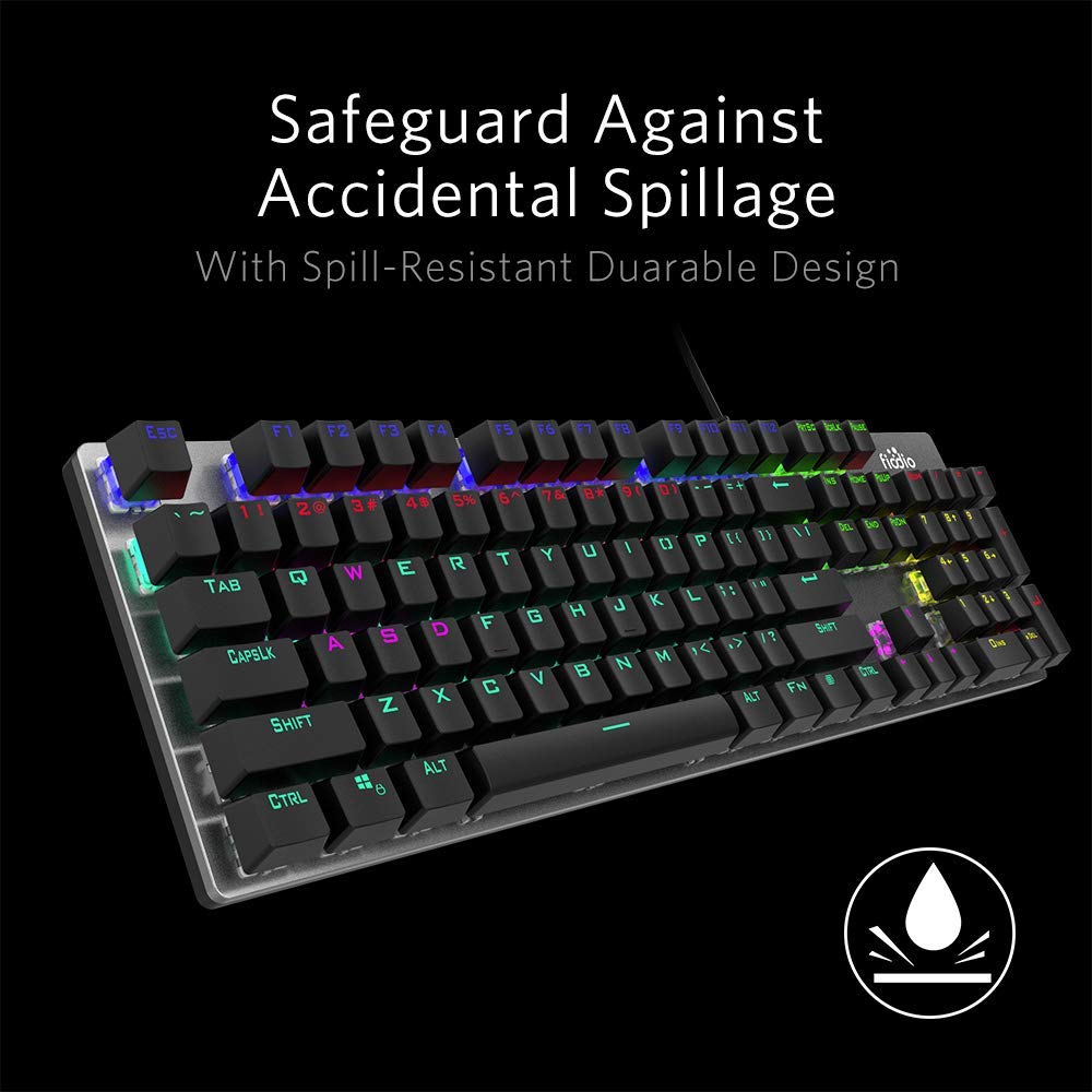 FIODIO Mechanical Gaming Keyboard, Fantastic LED Rainbow Backlit Wired Keyboard, Full Anti-Ghosting Keys, with Quick-Response Blue Switches and Multimedia Control for PC and Desktop Computer (Renewed)