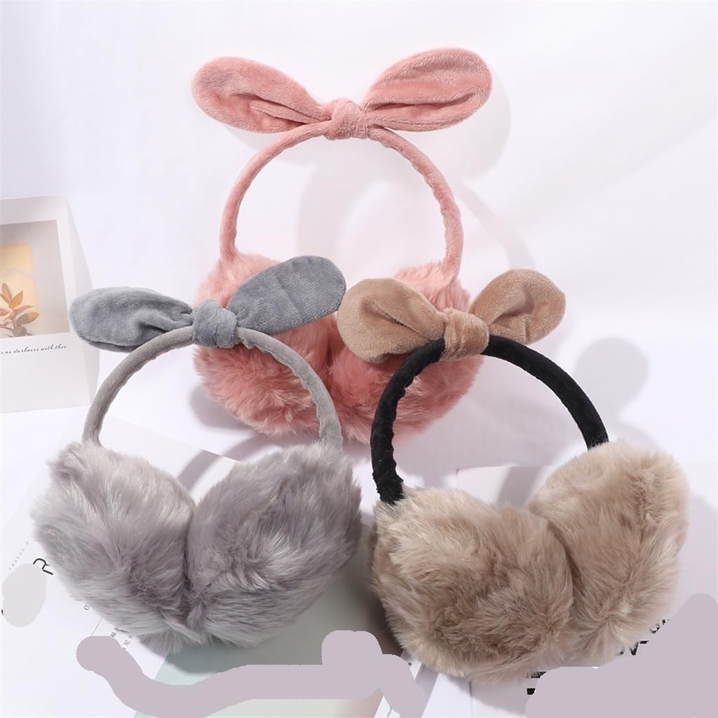 HLDETH Women Winter Warm Earmuffs Bowknot Fluffy Earflap Thick Headband Outdoor Cold Protection Adjustable Ear Warmers (Color : B, Size : One Size)