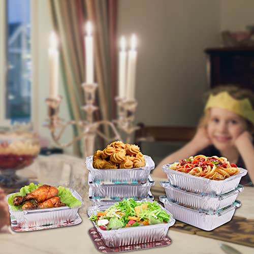 SAITI 50 PCS Christmas Cookie Tins with Lids for Gift Giving, Foil Treat Containers Disposable Food Storage Pan Aluminium Foil Containers for Holiday Leftovers Goodie Container or Cookie Exchange