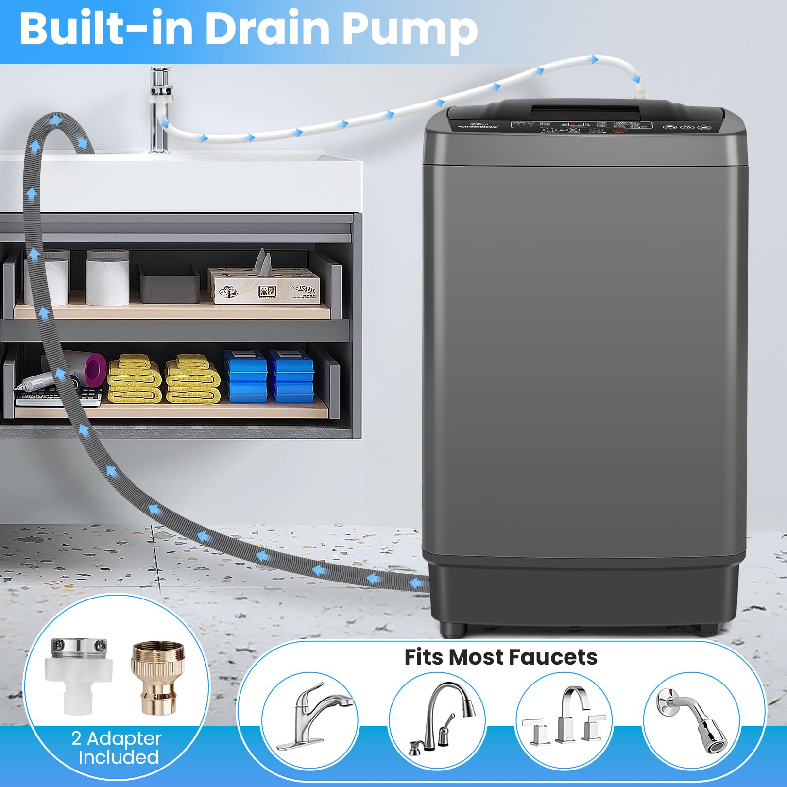 Nictemaw Portable Washing Machine, 20Lbs Capacity Full Automatic Portable Washer, 2.8Cu.ft Portable Washer Dryer Combo with 4 Wash Programs 4 Water Levels 3 Water Temp & Drain Pump for Home, RV, Dorm