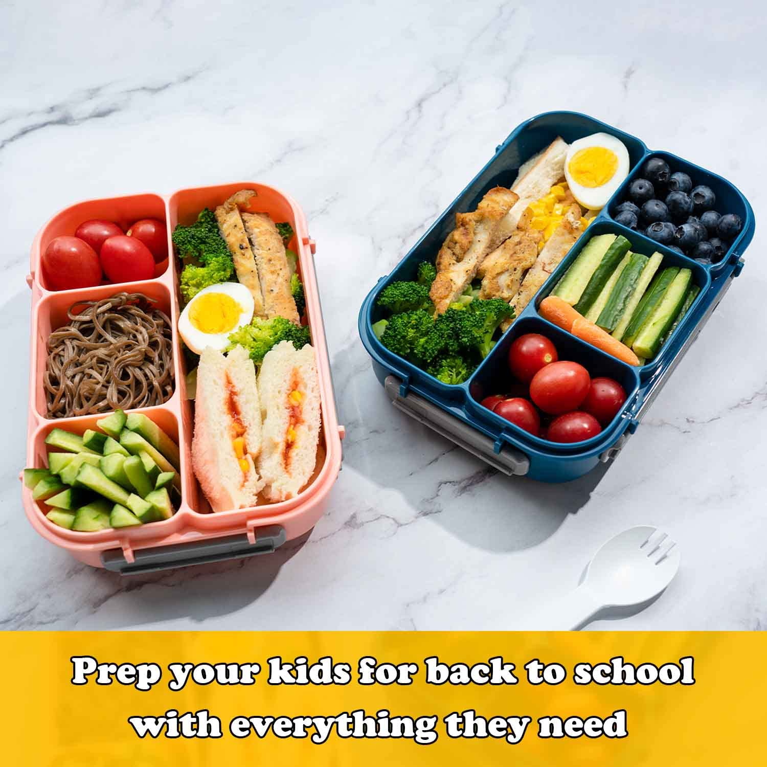 Holee Lunch Box, Blue & Pink, 1300ML Bento Lunch Box Container, Leak Proof, Microwave & Dishwasher Safe, Easy To Carry, Suitable For Adults