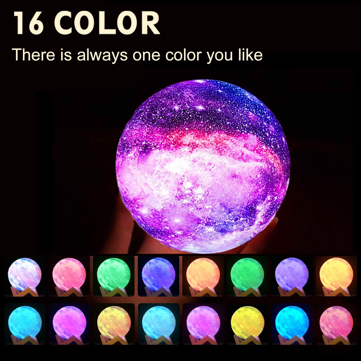 Eguled Moon Lamp inches Galaxy Lamp Night Light 16 Colors LED Moon Light with Stand Remote Touch Control and USB Rechargeable Home Décor(5.9 inches)