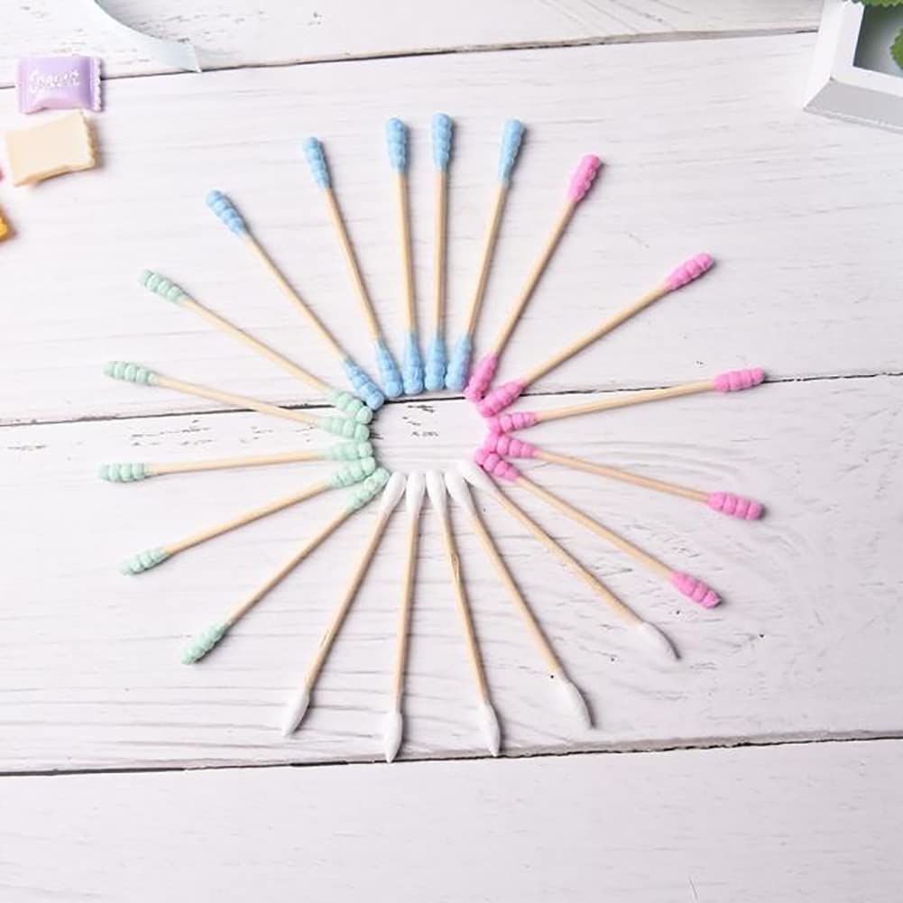 UUYYEO 200 Pcs Double Head Cotton Swabs Ear Cleaning Cotton Buds Makeup Remover Swabs Spiral Cotton Heads for Cosmetics Blue