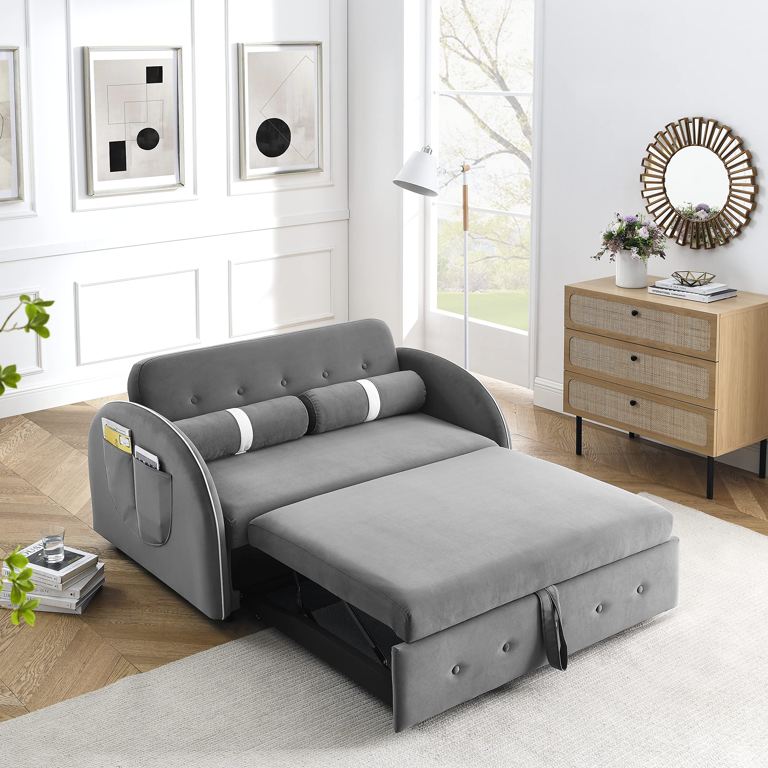 Morhome 3-in-1 Sleeper Sofá Convertible Chair Bed, 55.5", Z-Gray
