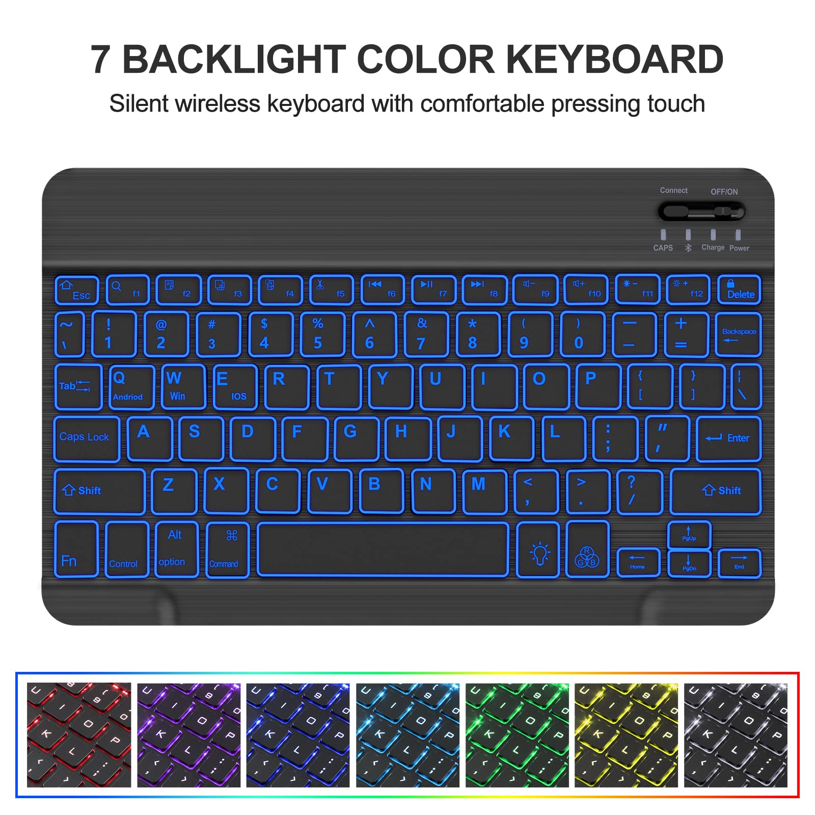KVAGO Backlit Keyboard Case for Samsung Galaxy Tab A8 10.5 2022-7 Colors Backlight - Smart Folio Case with Detachable Wireless Keyboard for Galaxy Tab A8 10.5" SM-X200/X205/X207, Black