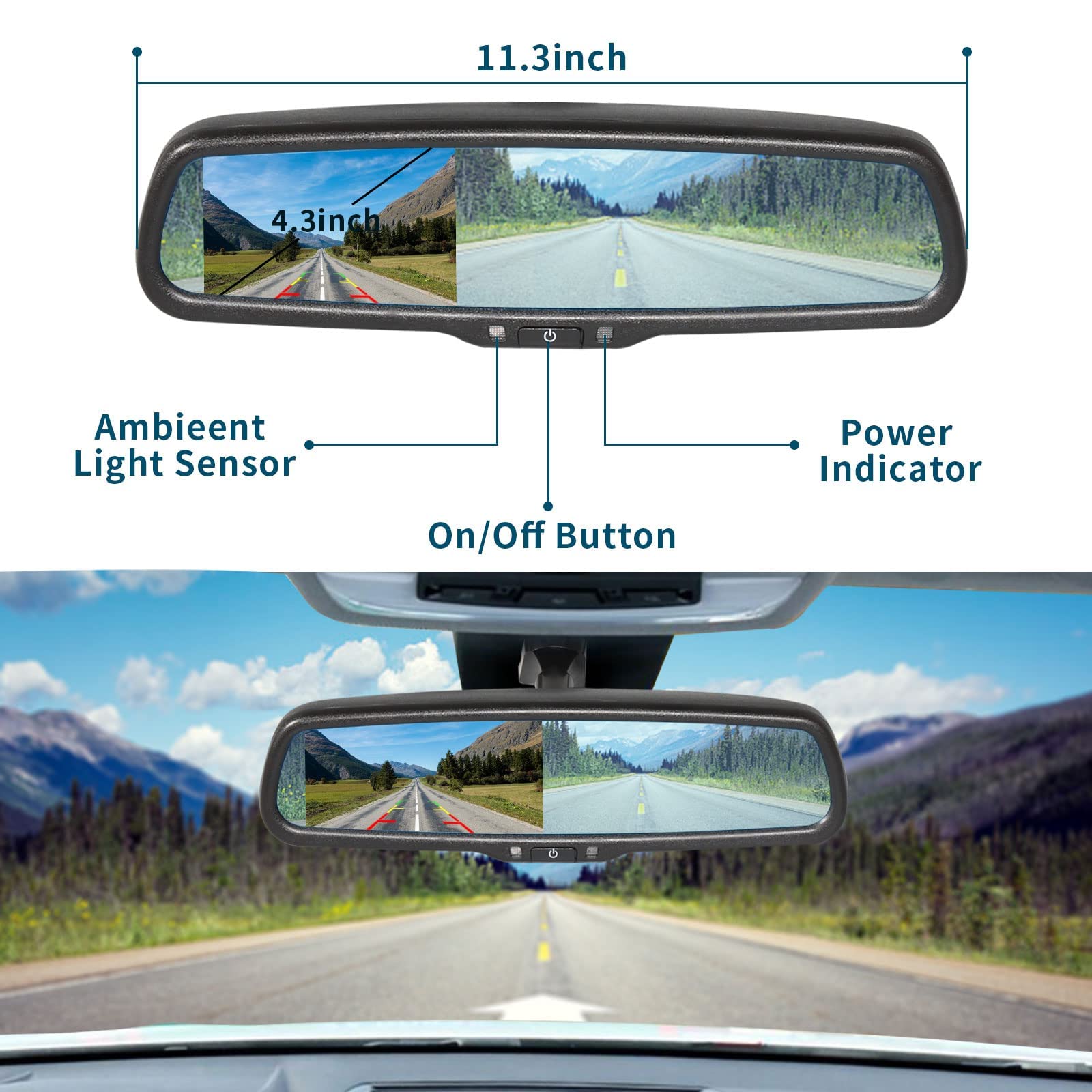 for Toyota Tacoma 2005-2014 Tailgate Handle Backup Camera & 4.3" Auto Adjusting Brightness LCD Mirror Monitor Rear View Interior Replacement Car Safety Reverse Parking Cameras Kit