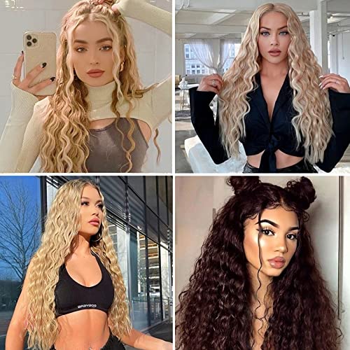 Flvaco 30'' Synthetic Curly Wig for Women, Deep Wave Lace Front Wig and Long Black Wig for Women Daily Use with 4" Simulated Scalp (Black)