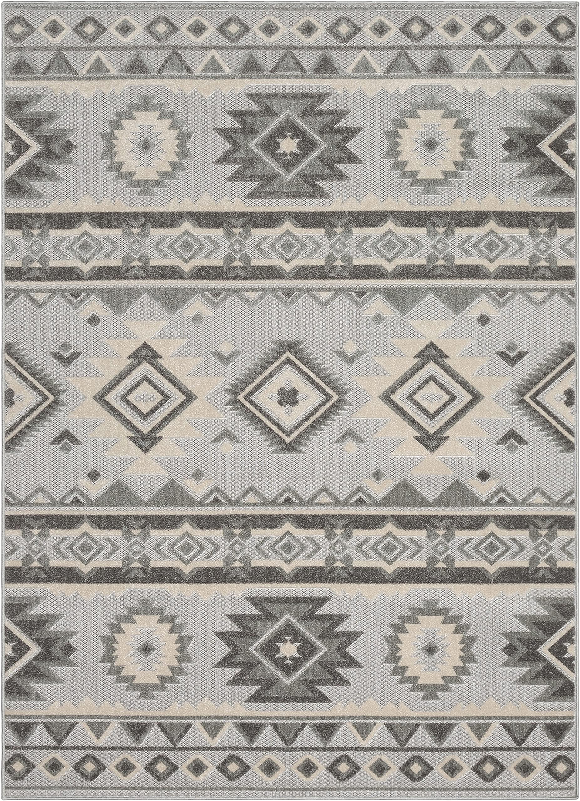 Well Woven Tuscon Grey Indoor/Outdoor Southwestern Area Rug (5'3" x 7'3") High Traffic Stain Resistant Geometric Medallion Carpet