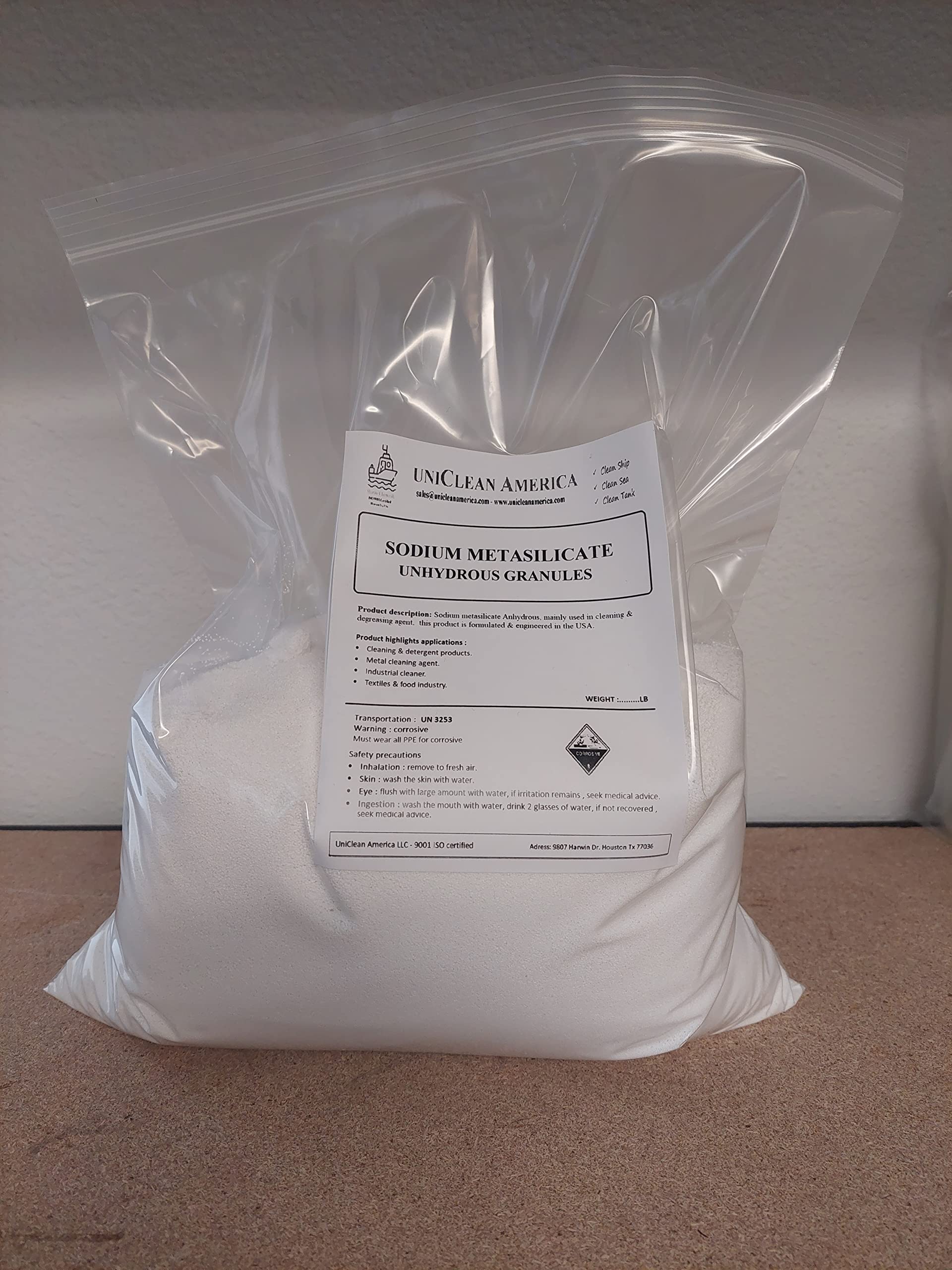 UniClean America Sodium Metasilicate anhydrous - High Purity - Made in USA (Weight: 1lb)