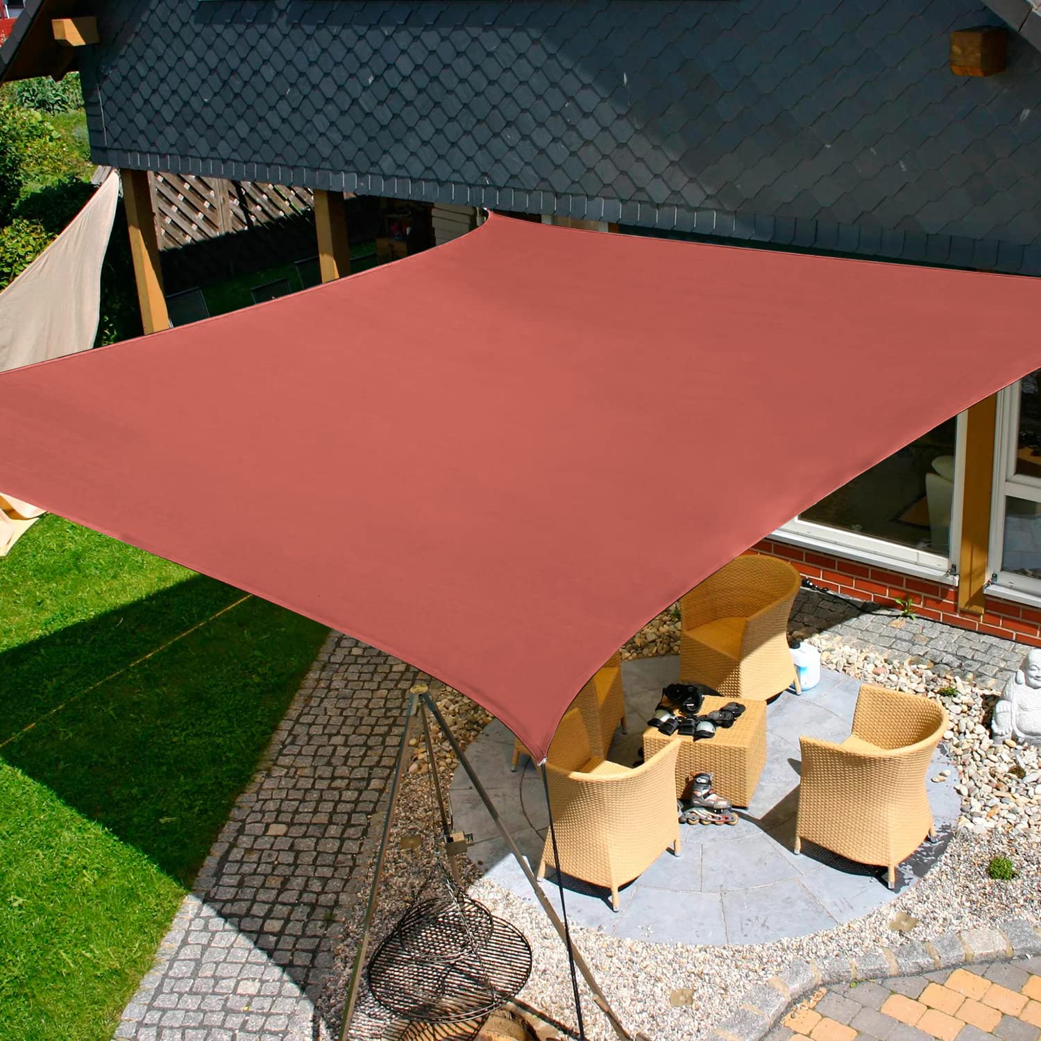 KANAGAWA Sun Shade Sail 20'X26' Rust Red Oversize Rectangle UV Block Canopy Awning Shelter Fabric Cloth Screen with Shade Sail Hardware Kit for Outdoor Patio Garden Backyard