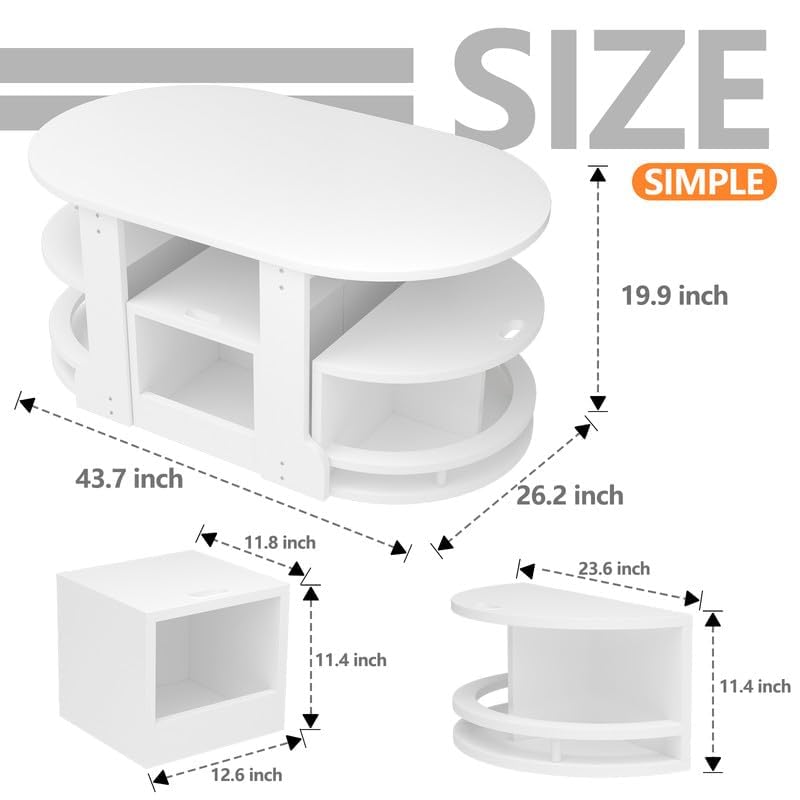 NKUGCFC Wooden Kids Play Nesting Table and Chair Set with 4 Storage Stools, Oval Shaped Nesting Design Table, Children Nesting Table with Storage,Kids Nesting Activity/Play/Read/Craft Table