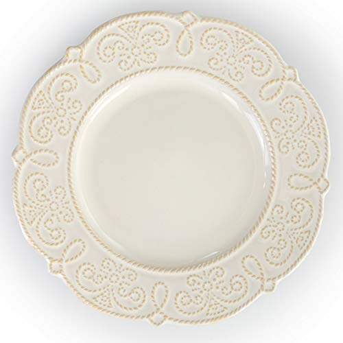 Elama Round Decorated Stoneware Scallop Embossed Dinnerware Dish Set, 16 Piece, Luna