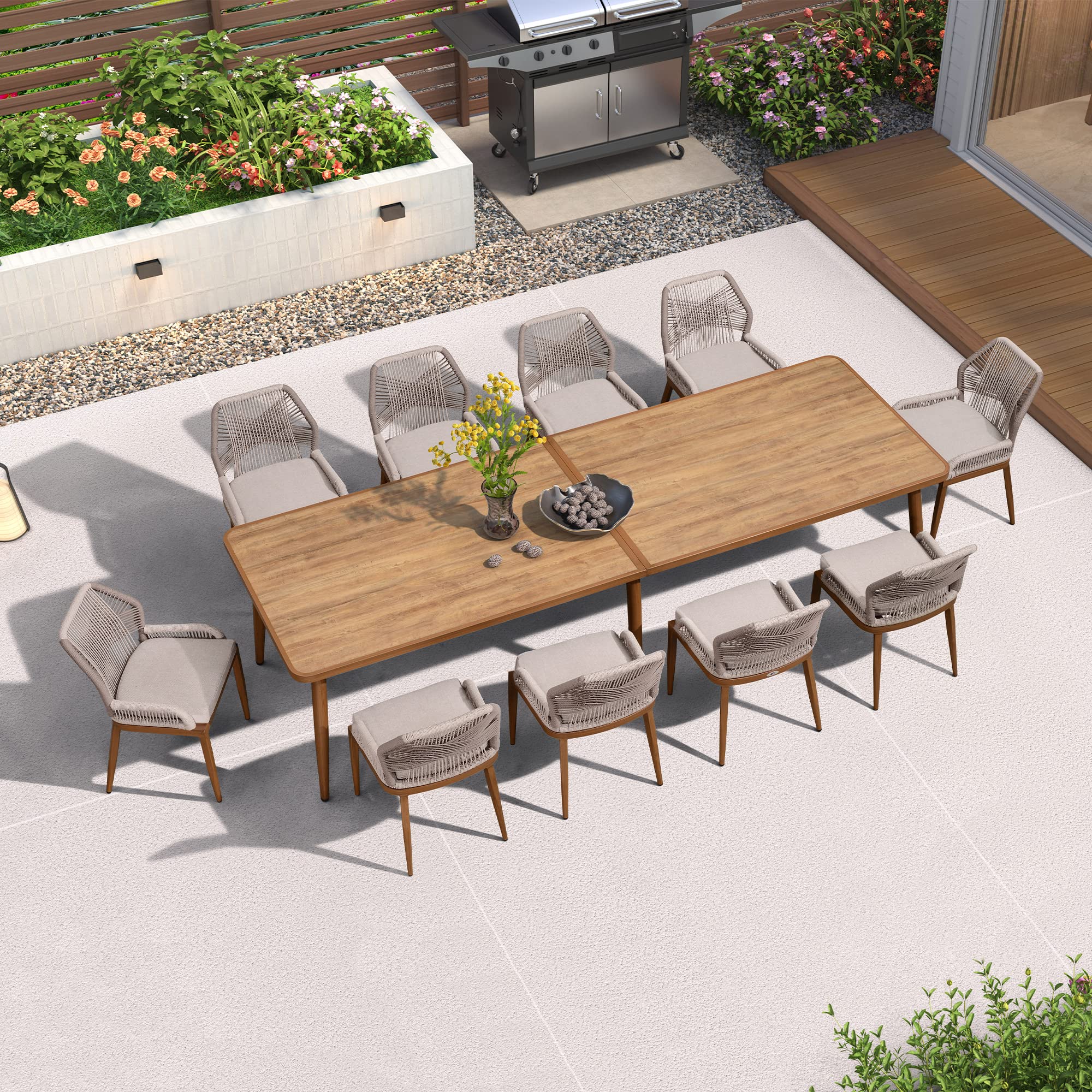 PURPLE LEAF 9 Pieces Dining Set Patio Metal Rectangular Table and Wicker Rattan Chairs for Outside Porch Garden Kitchen Modern Outdoor Furniture Sets