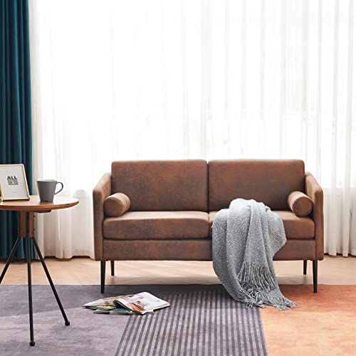 VINGLI 52"W Deep Couches for Living Room, Mini Modern Mid Century Tufted Futon Sofa Loveseat Retro/Vintage Microfiber 2 Club Seater Love Seat Sofas for Bedroom, Office, RV, Loft, Small Spaces, Rustic