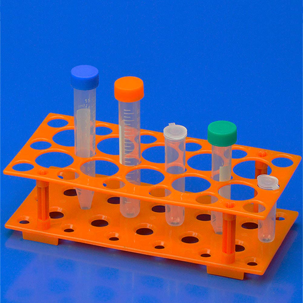 Test Tube Rack, Centrifuge Tube Holder (2 Pack - Blue and Orange) for 10ml, 15ml, 50ml, Detachable Plastic Stand, 28 Well