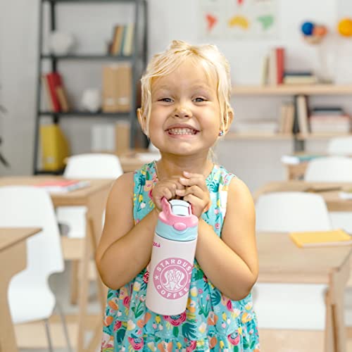 Trend Setters Stardust Unicorn β 12 oz Kids Water Bottle with Pop Up Silicone Straw - Personalized - Double Wall Vacuum Stainless Steel Insulation β Keep Beverage Temperature for Up To 8 Hours