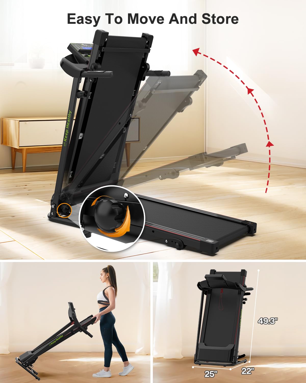 FYC Folding Treadmill for Home Portable Electric Motorized Treadmill Running Exercise Machine Compact Treadmill for Home Gym Fitness Workout Jogging Walking (JK0805E-1)