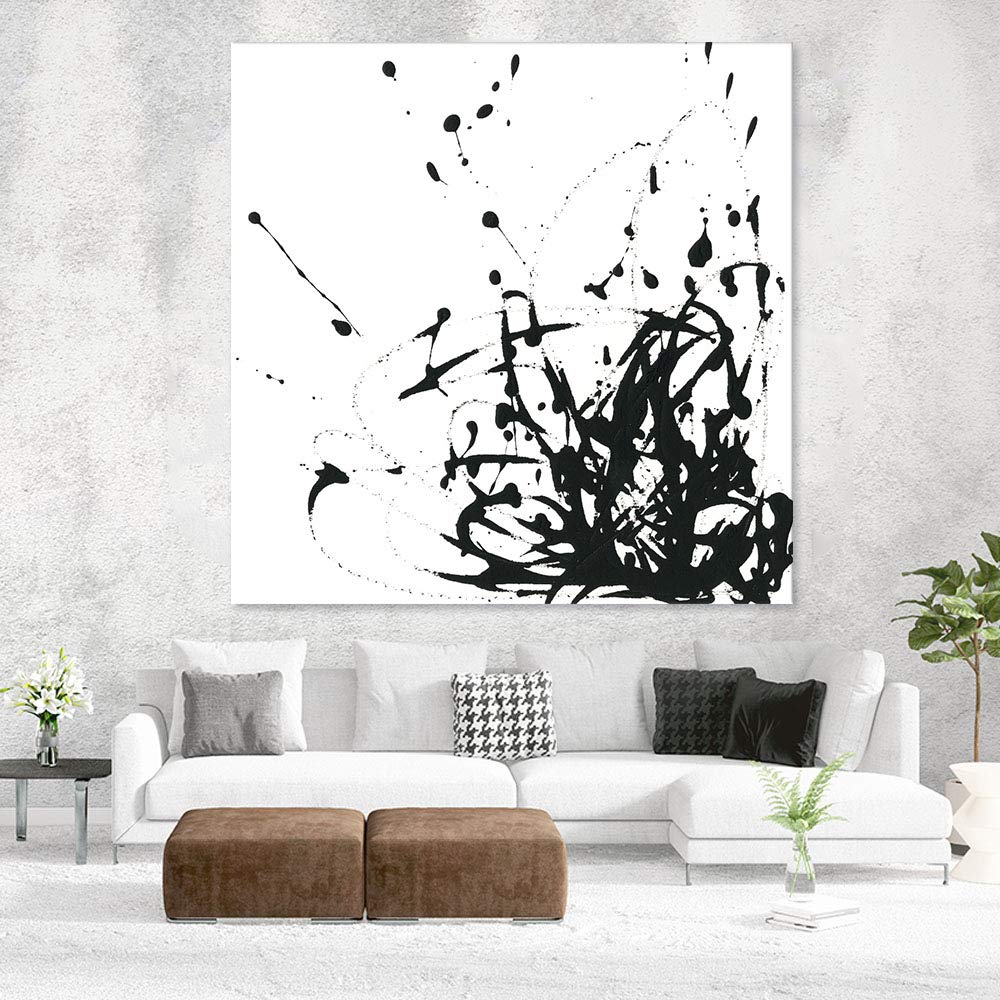 Giant Art Onyx Expression II One Piece Huge Modern giclee Canvas Print, 54 x 54, Black-White