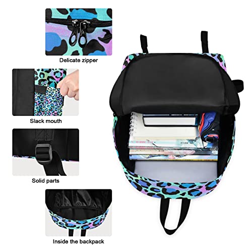 Moudou Leopard School Backpack with Lunch Bag Student Bookbag Travel Daypack for Teen Boys Girls